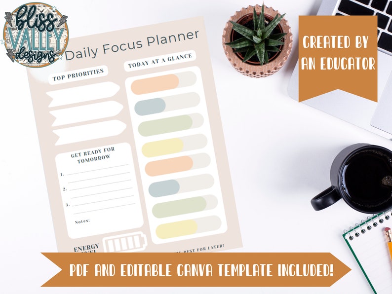 Editable Printable ADHD Daily Focus Planner for Adults, Children, and ...