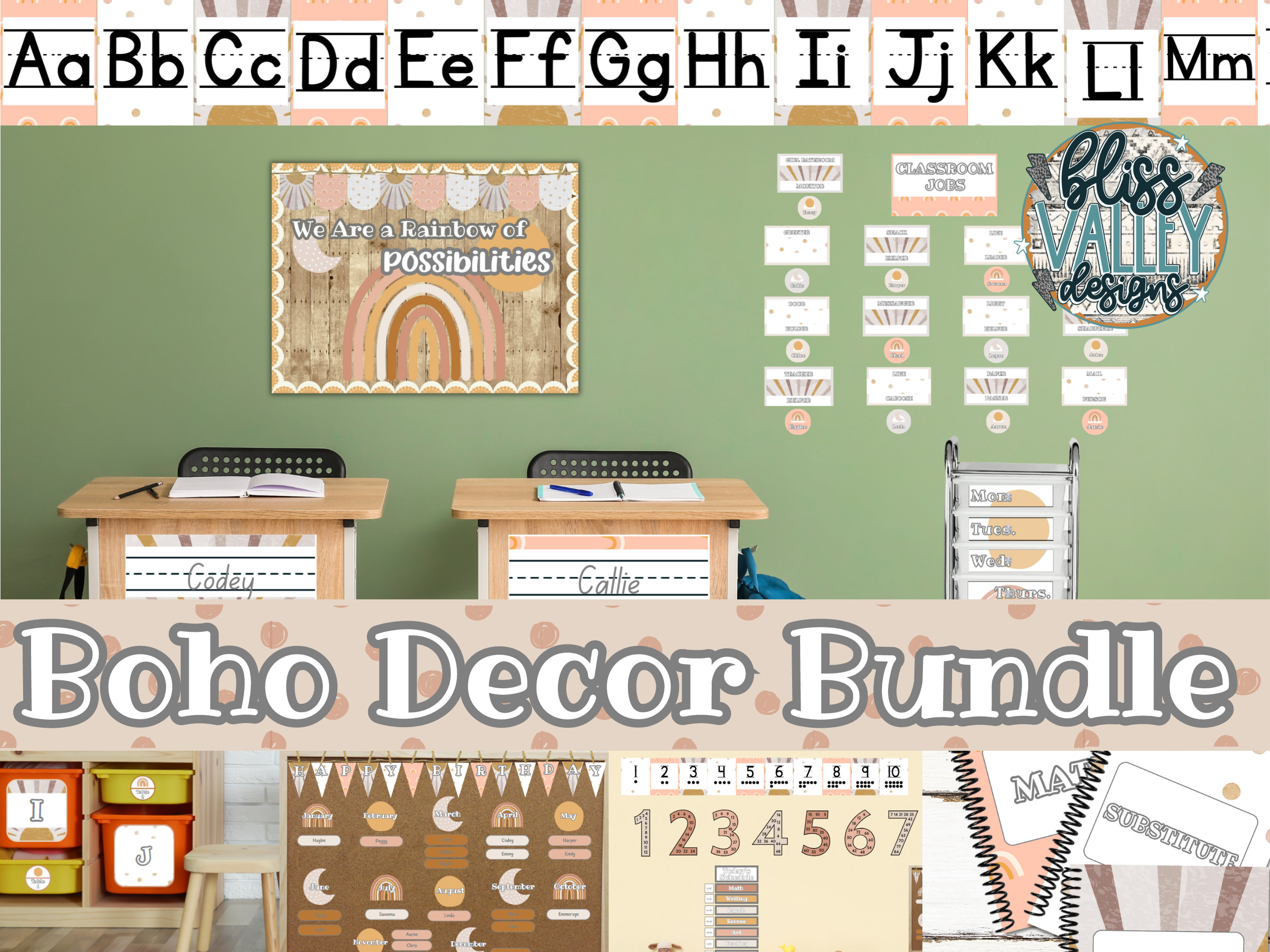 Boho Rainbow Classroom Decor Bundle: Teacher Resources (digital ...