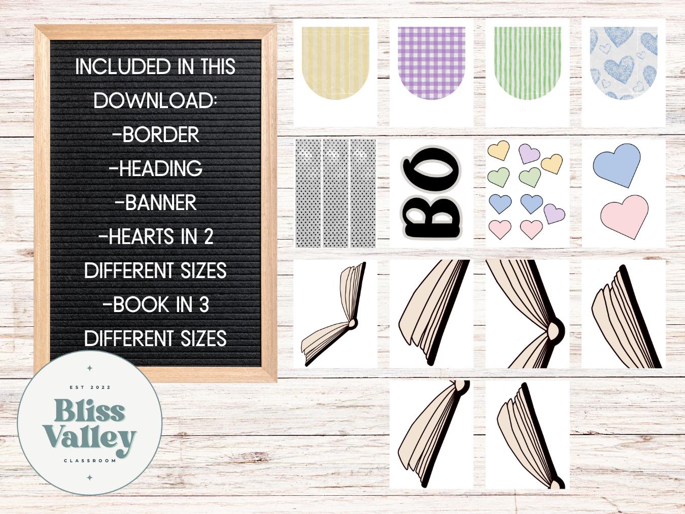Pastel Book-themed Bulletin Board Kit: Classroom Library Decor (digital ...