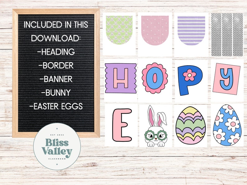 Hoppy Easter Classroom Bulletin Board Kit: Retro Spring Decor (digital ...