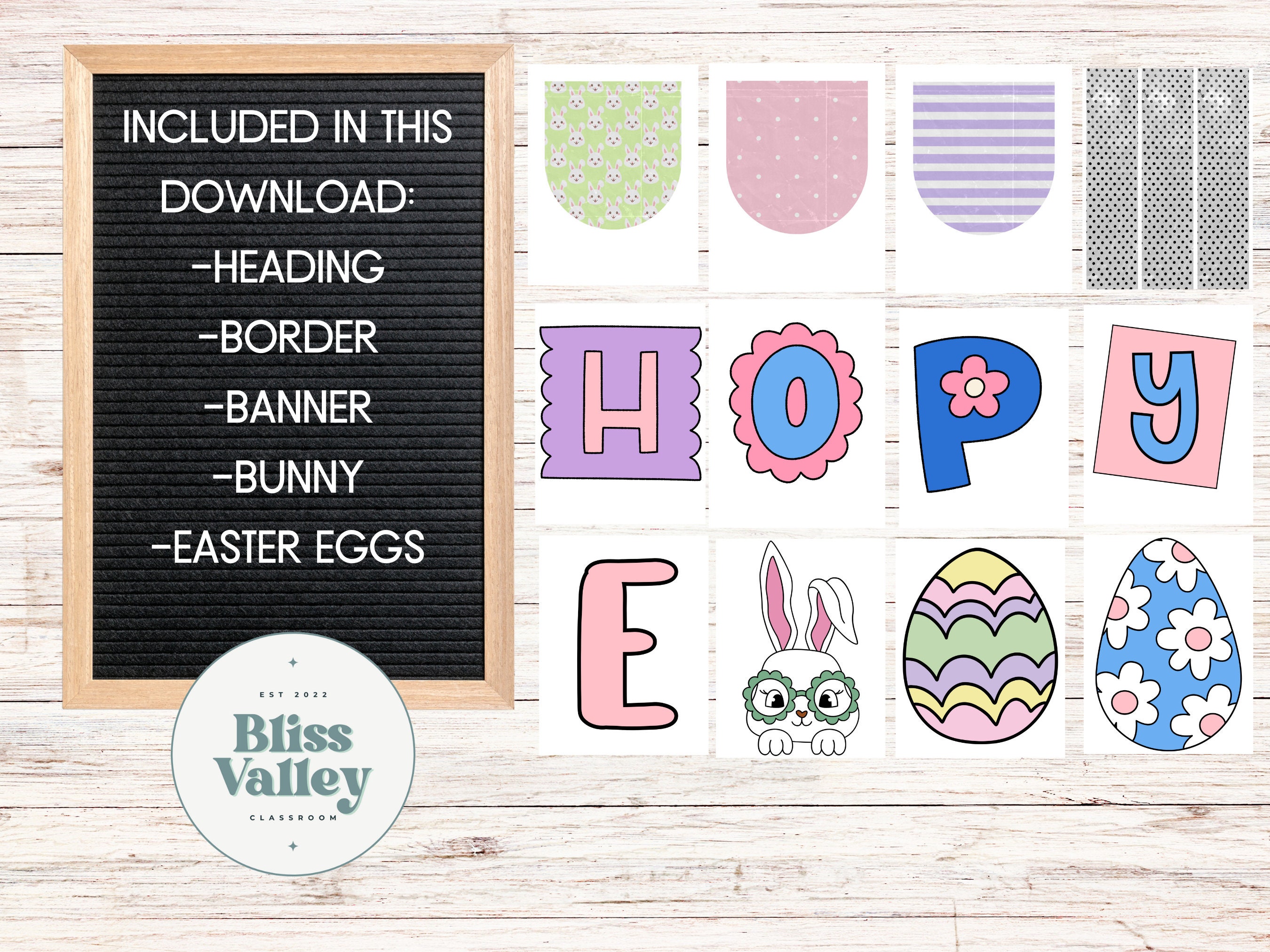 Hoppy Easter Classroom Bulletin Board Kit: Retro Spring Decor (digital ...