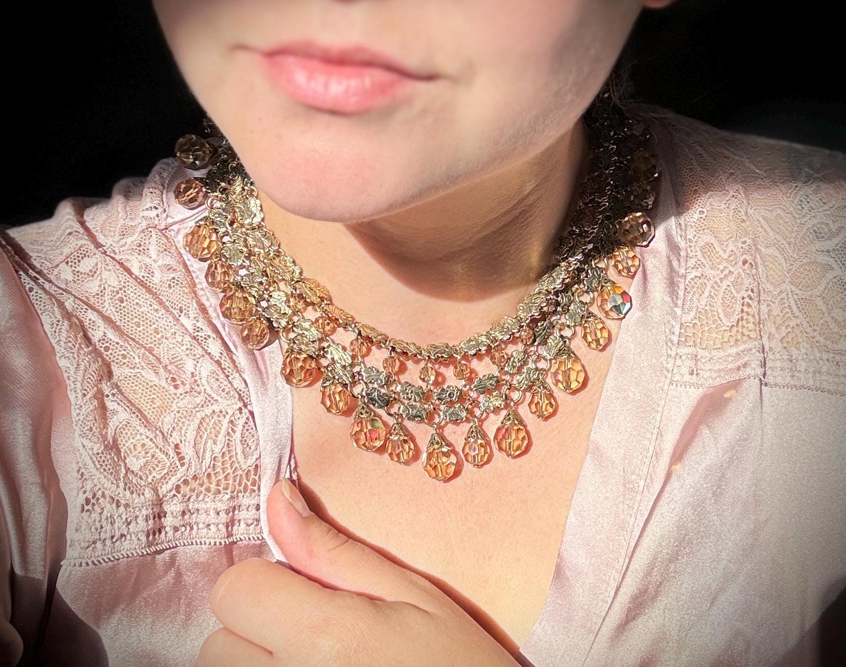 Francoise Montague French Briolette Glass Bead & Ornate Link Collar ...