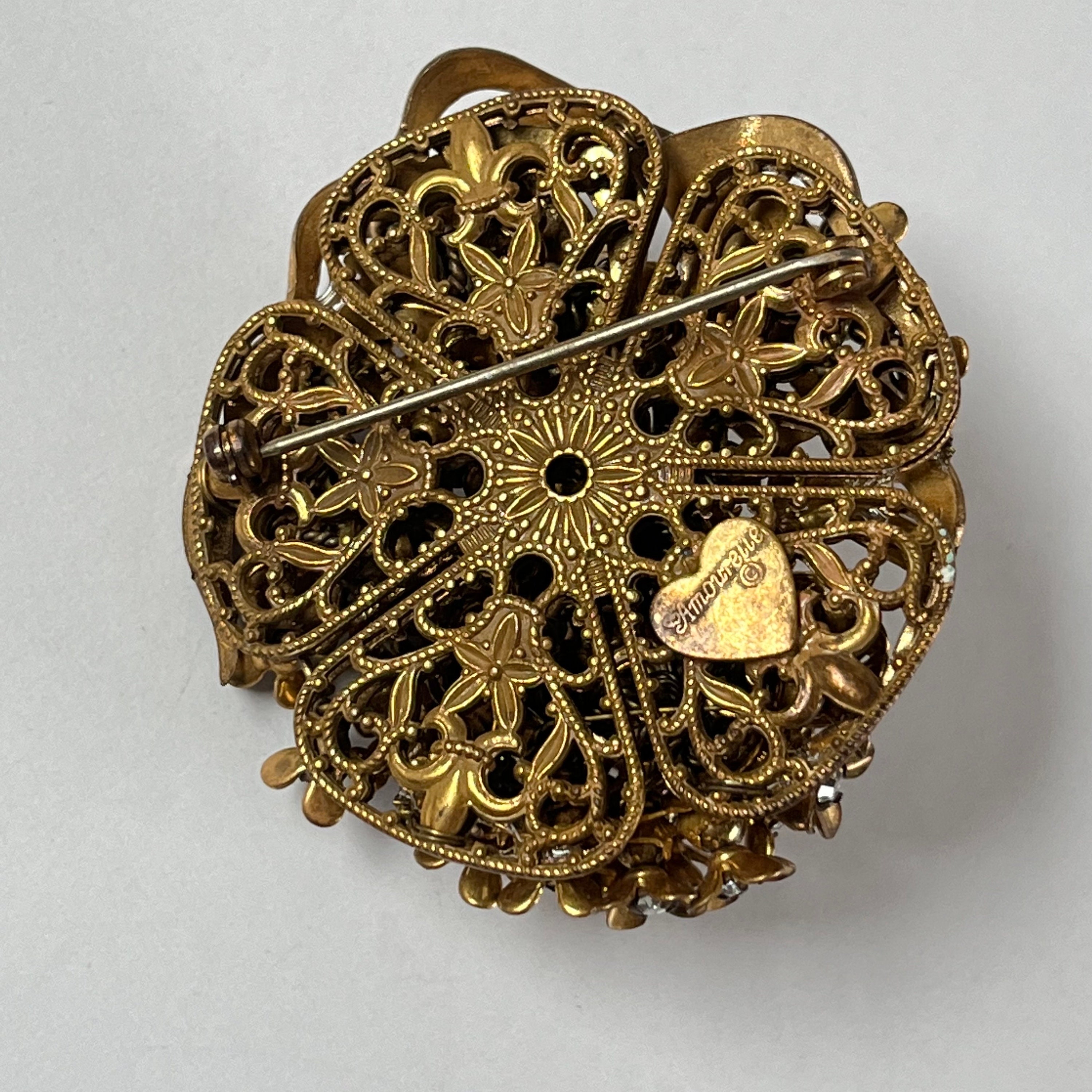 Amourelle Frank Hess for Kramer Brooch Floral Black Clear Prong Set ...