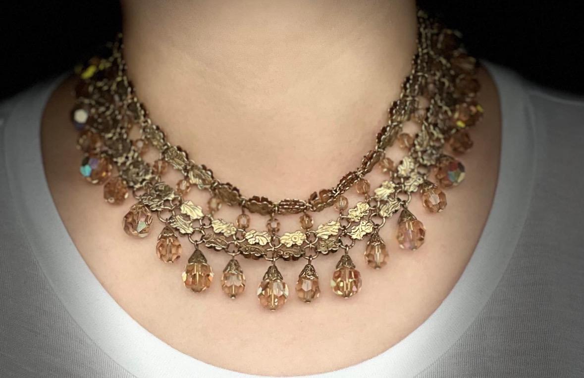 Francoise Montague French Briolette Glass Bead & Ornate Link Collar ...