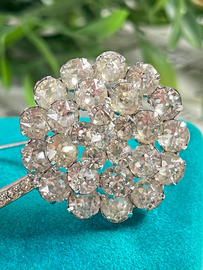 Weiss Crystal Clear Glass Flower Cluster Brooch Sparkly Designer Signed ...
