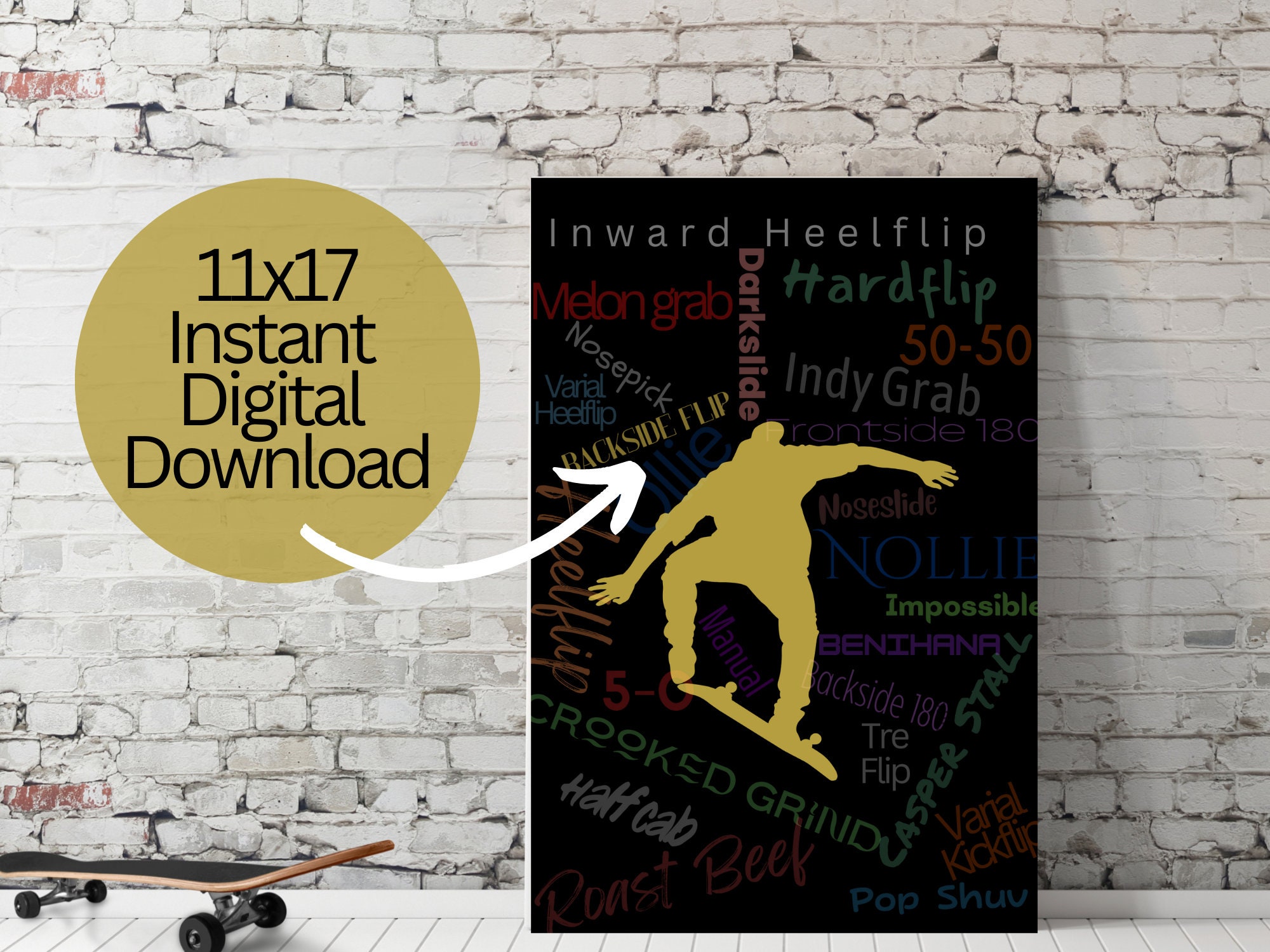 Skateboarding Poster 11x17 Color Instant Download Print Wall - Etsy