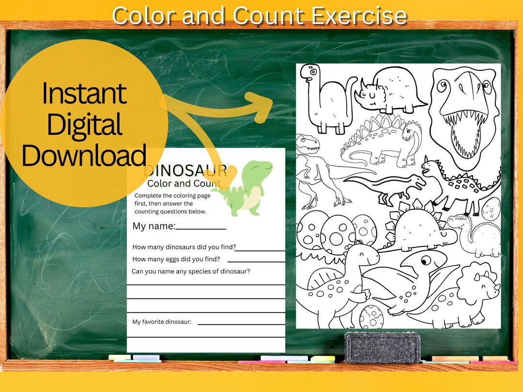 Dinosaur Color and Count, Printable Art and Math Exercise - Etsy