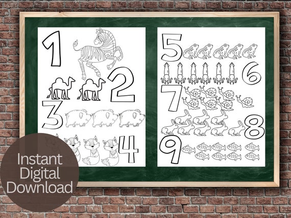 Color and Count Numbers 2 Page Printable Download Math - Etsy