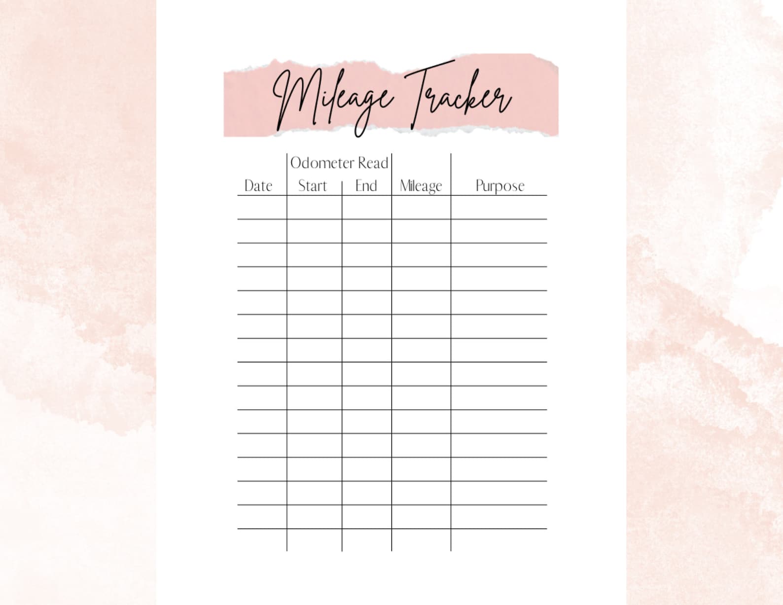 Pink Mileage Tracker Template, Editable Single Page, Mileage Tracker ...