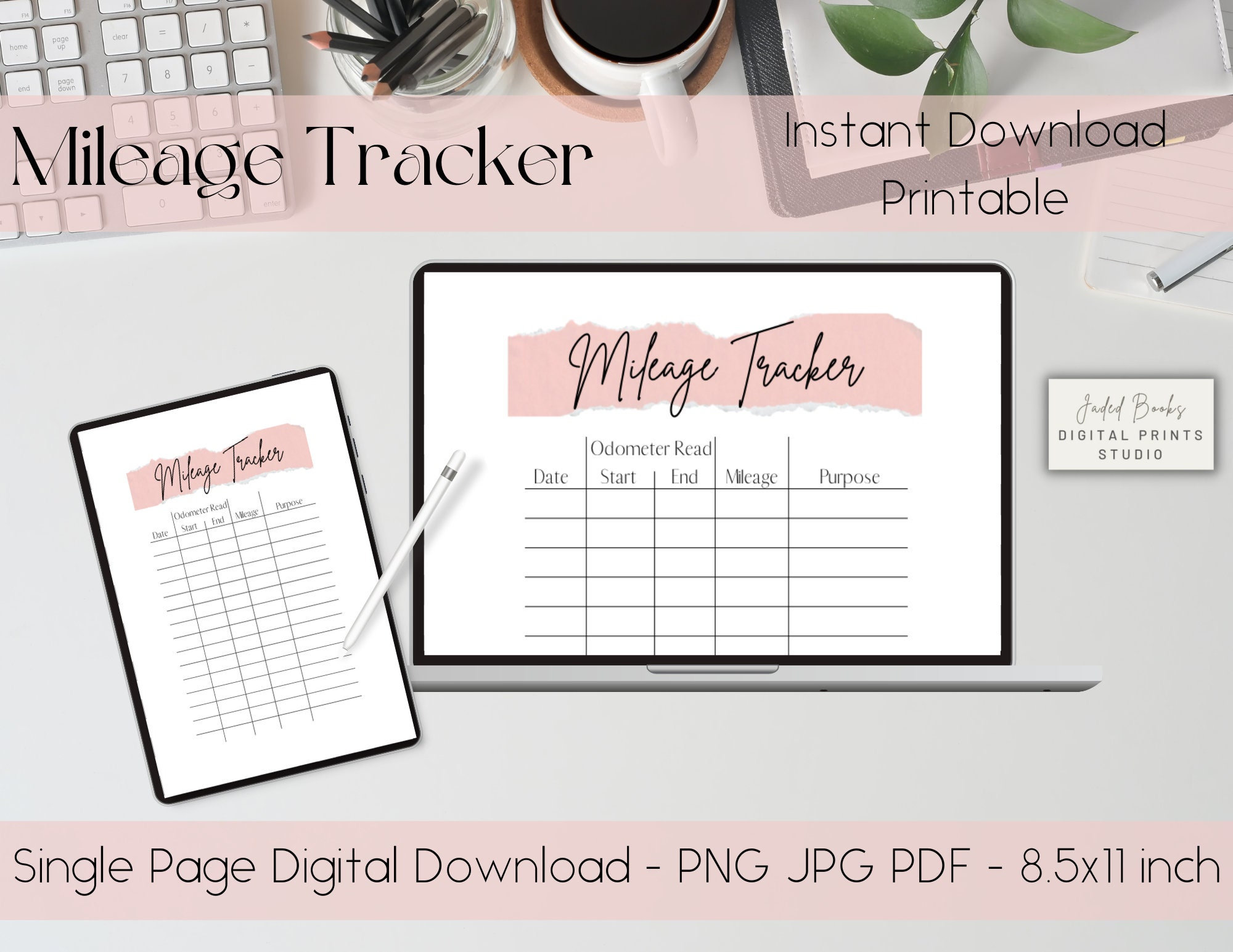 Pink Mileage Tracker Template, Editable Single Page, Mileage Tracker ...
