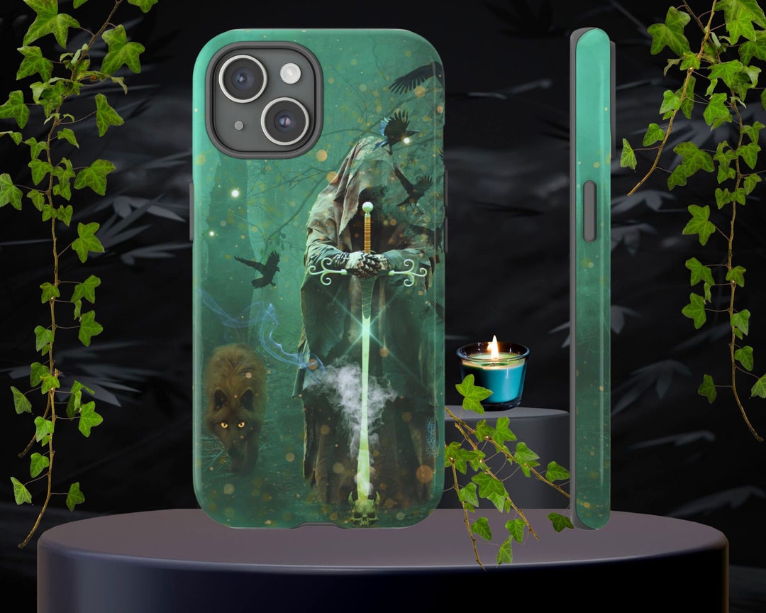 Eerie Wizard in a Dark Forest With an Ominous Wolf, I Phone 15, 15 Plus ...