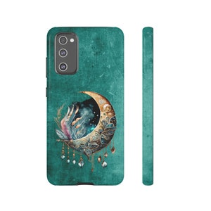 Celestial Crescent Moon and Crystals, Grunge Green Samsung Phone Case ...