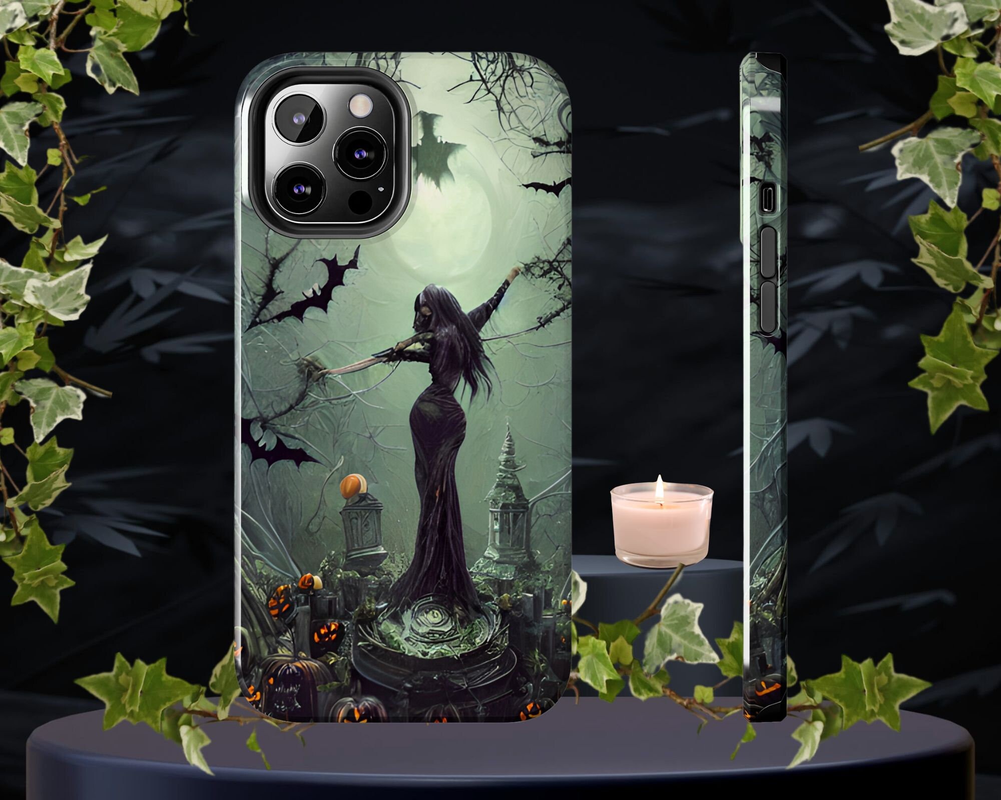 Witchy Woman Eerie Graveyard Scene, I Phone Case, Creepy Moonlit Forest ...