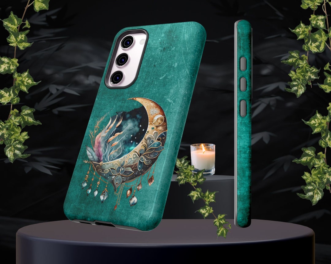 Celestial Crescent Moon and Crystals, Grunge Green Samsung Phone Case ...