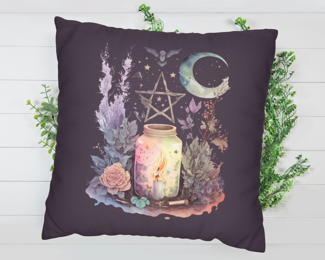 Dark Witchy Woman Aesthetic, Candle Pentagram, Square Purple Throw ...