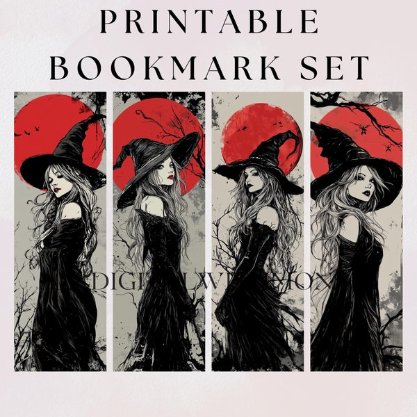 Halloween Witches Bookmark Printable Set Book Lover Gift Digital ...