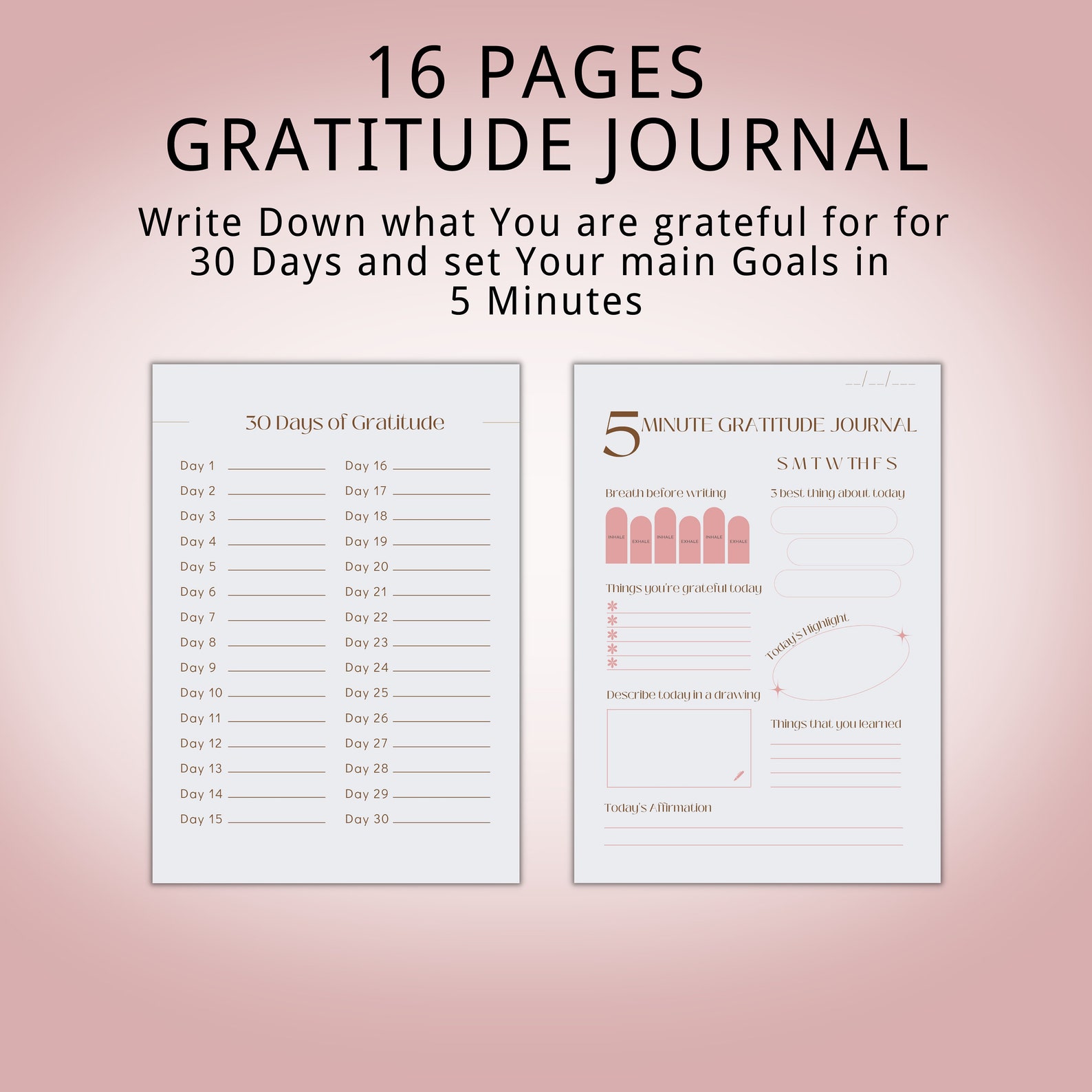 Printable Gratitude Journal Digital 5 Minute Journal Printable - Etsy