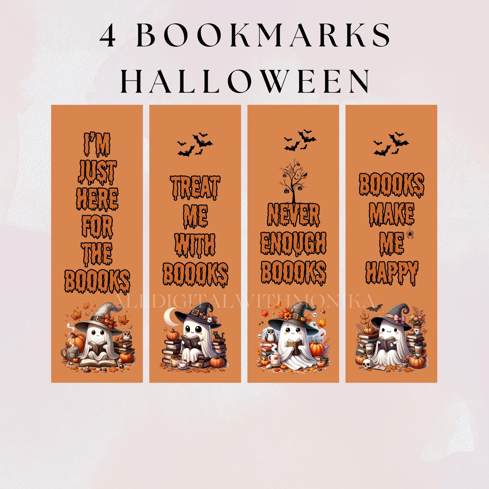 Halloween Printable Bookmarks, Spooky Ghost Designs Reading Gift ...