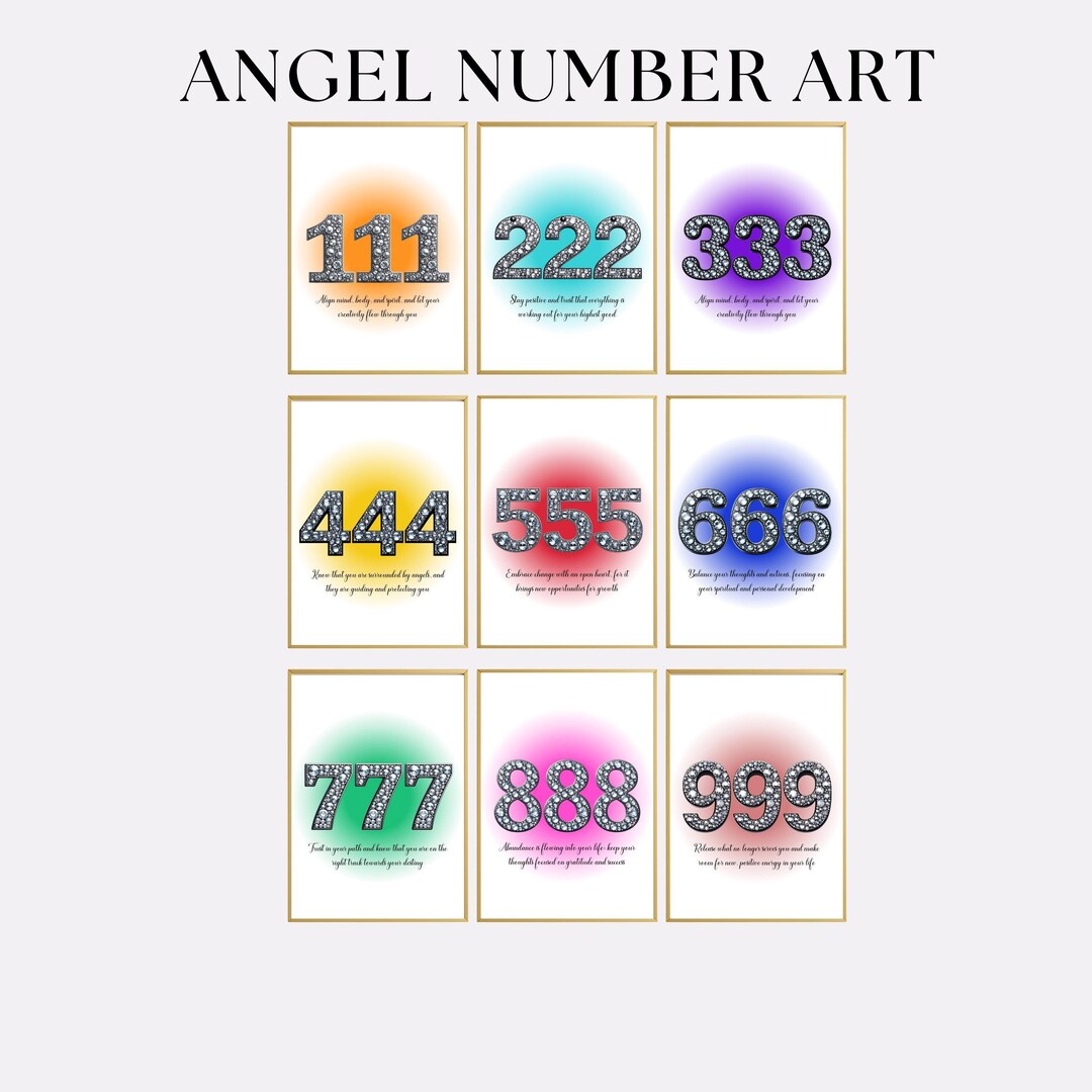 9 Angel Number Posters Printable Angel Number Aura Wall Art Digital ...