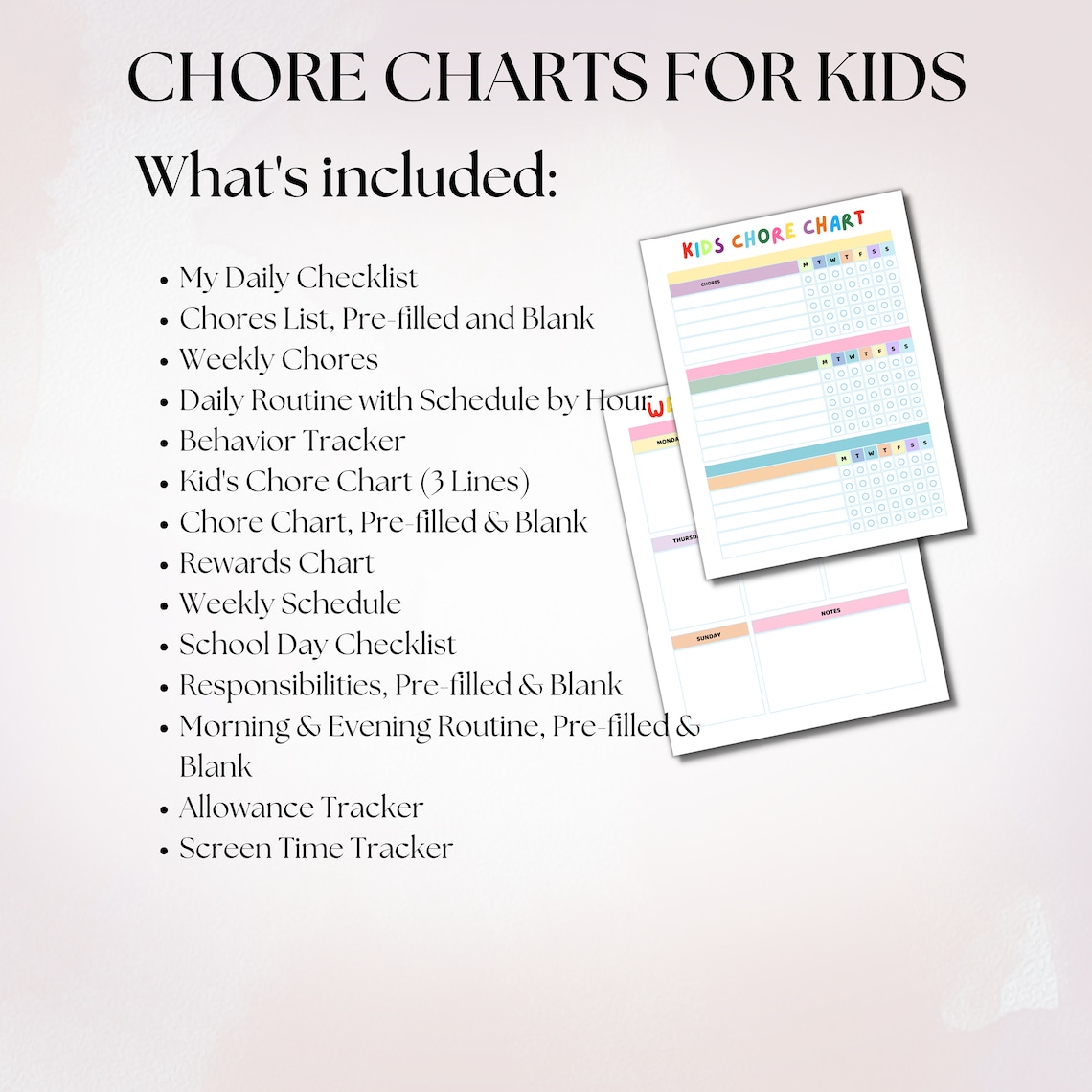 Daily Chore Chart for Kids Printable Responsibility Chart Reward Chart ...