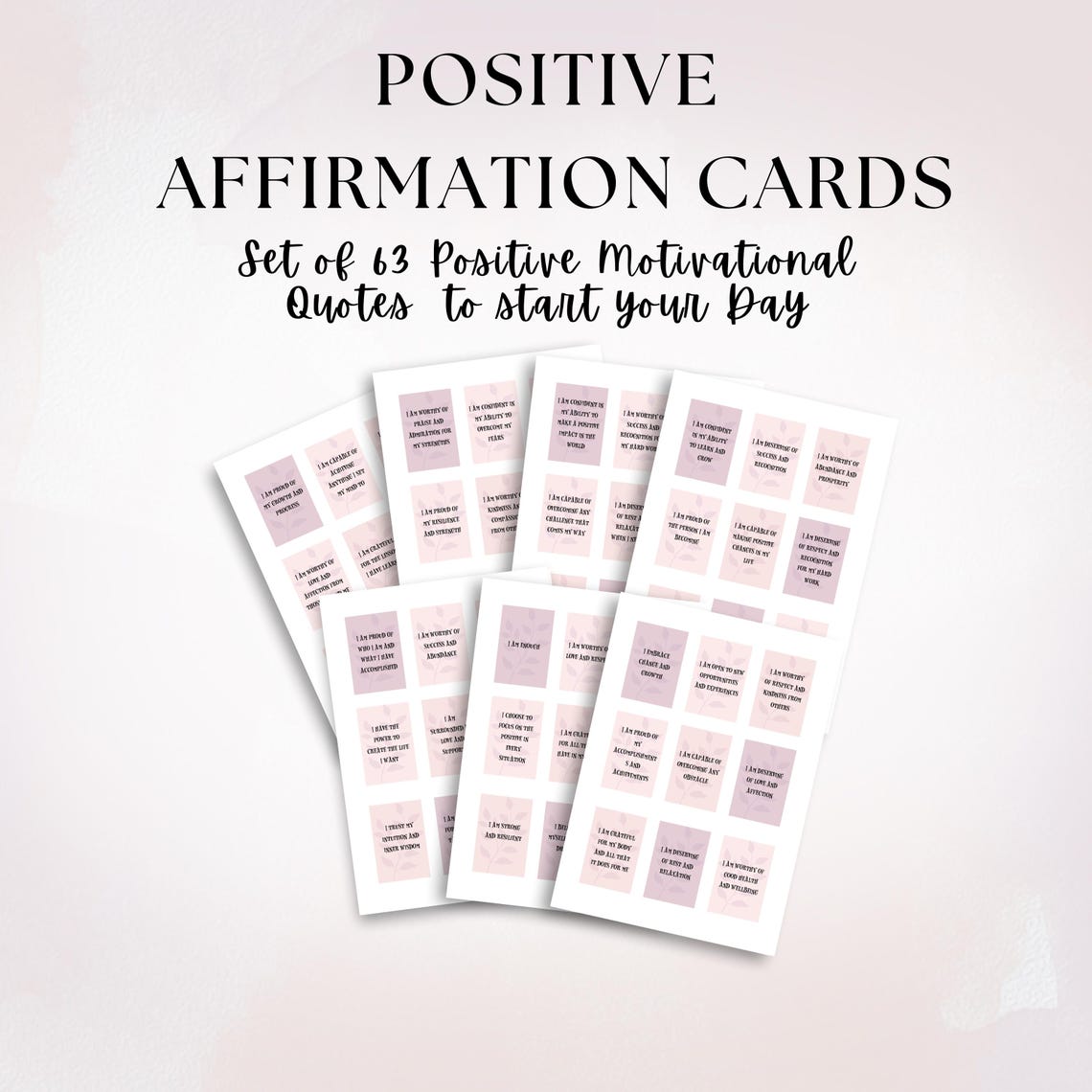 Printable Daily Affirmations, Digital Motivational Cards for Self ...