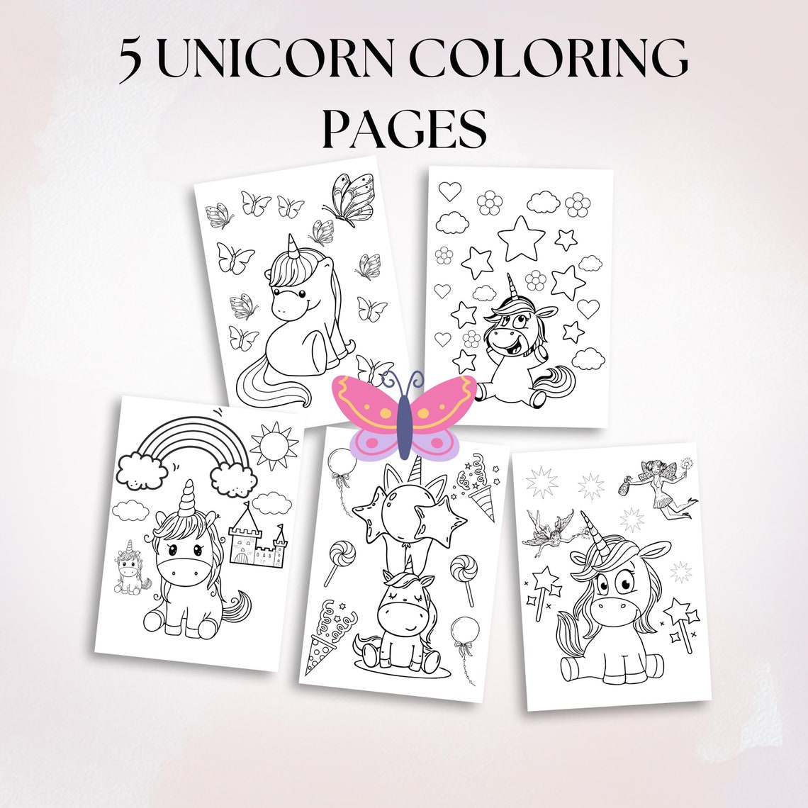 5 Unicorn Printable Coloring Pages, Kids & Adults Activity Digital ...