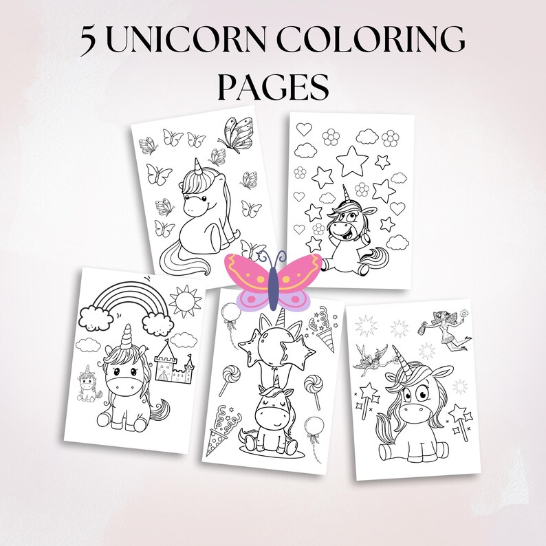 5 Unicorn Printable Coloring Pages, Kids & Adults Activity Digital ...