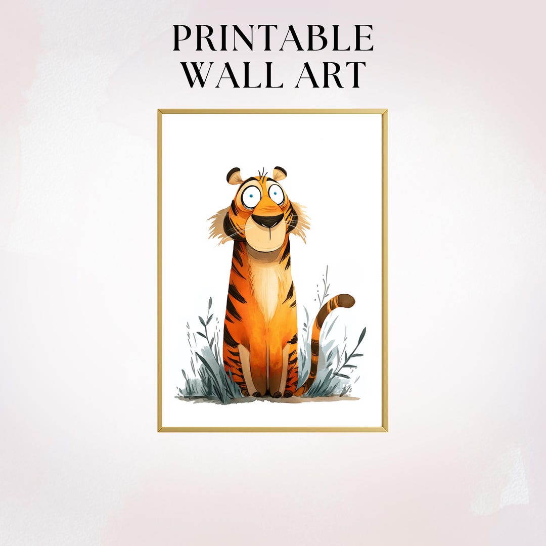 Whimsical Tiger Nursery Art Digital Download, Quirky Jungle Animal ...