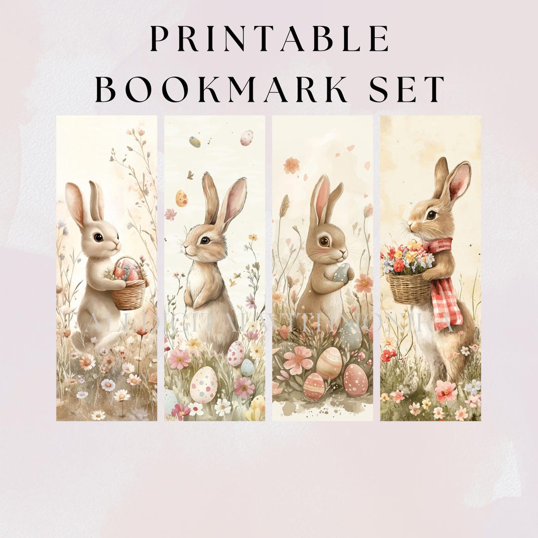 Printable Easter Bunny Bookmarks Set, Easter Rabbit Bookmark Digital ...