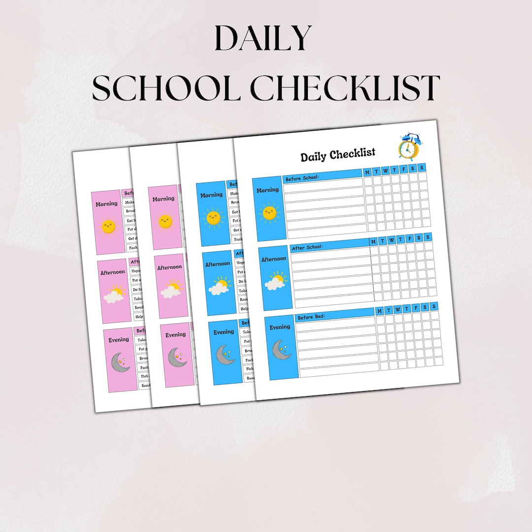 Printable Daily to Do Checklist Set for Kids Back to School to Do List ...