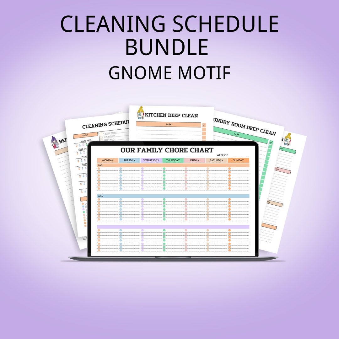 Gnome Motif Printable Cleaning Schedule Digital ADHD Chore Chart Daily Weekly Cleaning Monthly ...