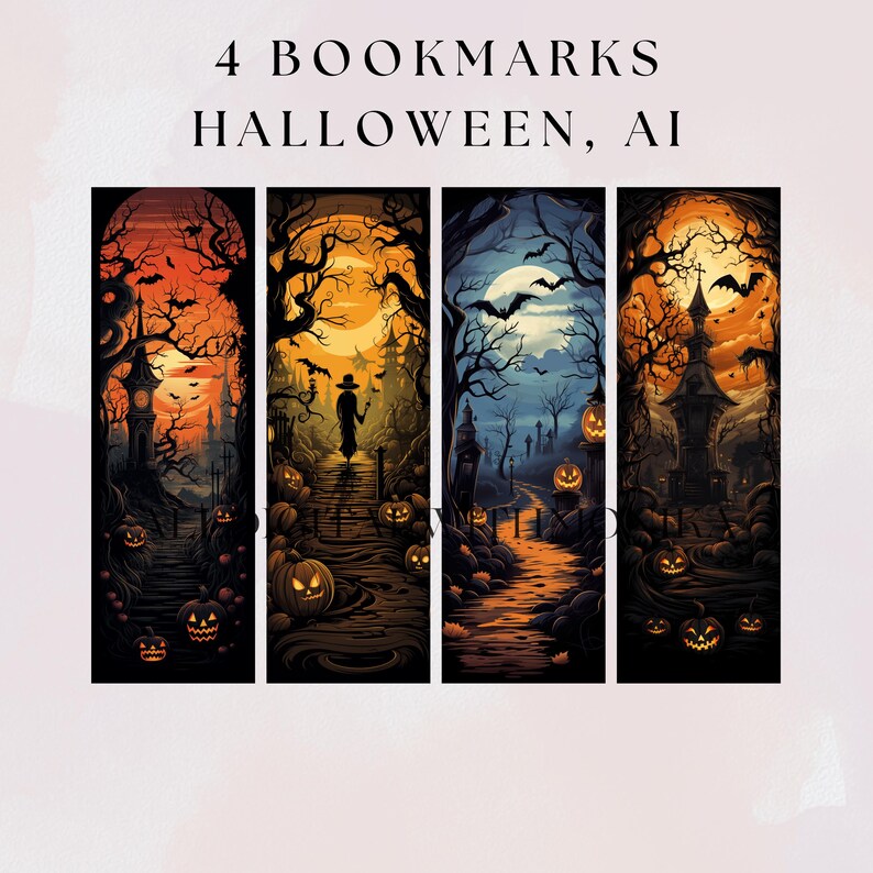 Spooky Halloween Printable Bookmark Set, Book Lover Gift Digital ...