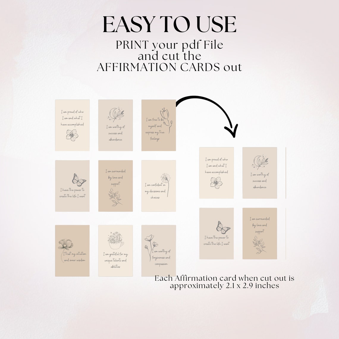 Beige Affirmation Cards Printable, Self-care Affirmations, Mindfulness ...