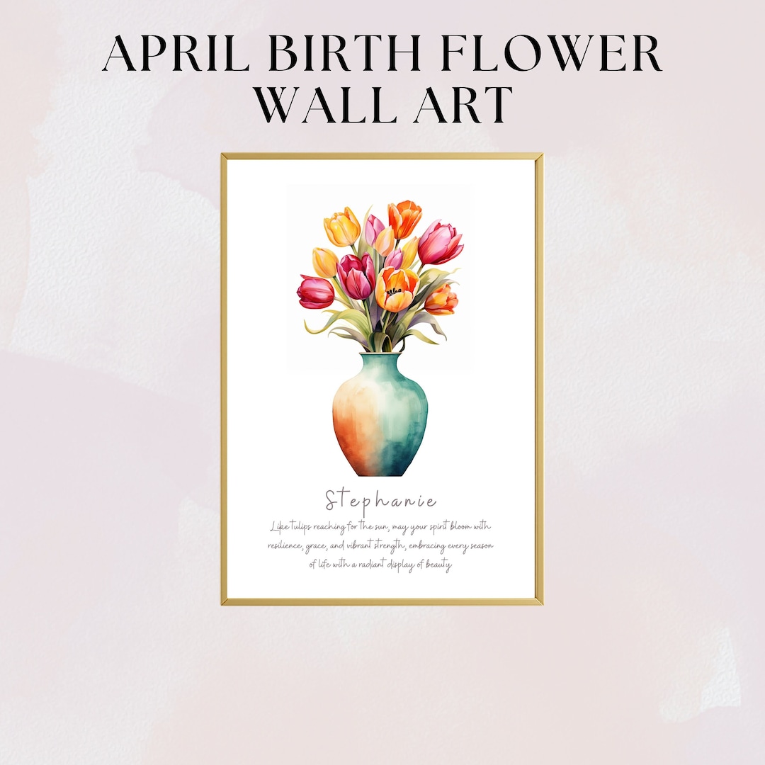 April Birth Month Flower Wall Art Printable Personalized Birth Flower ...