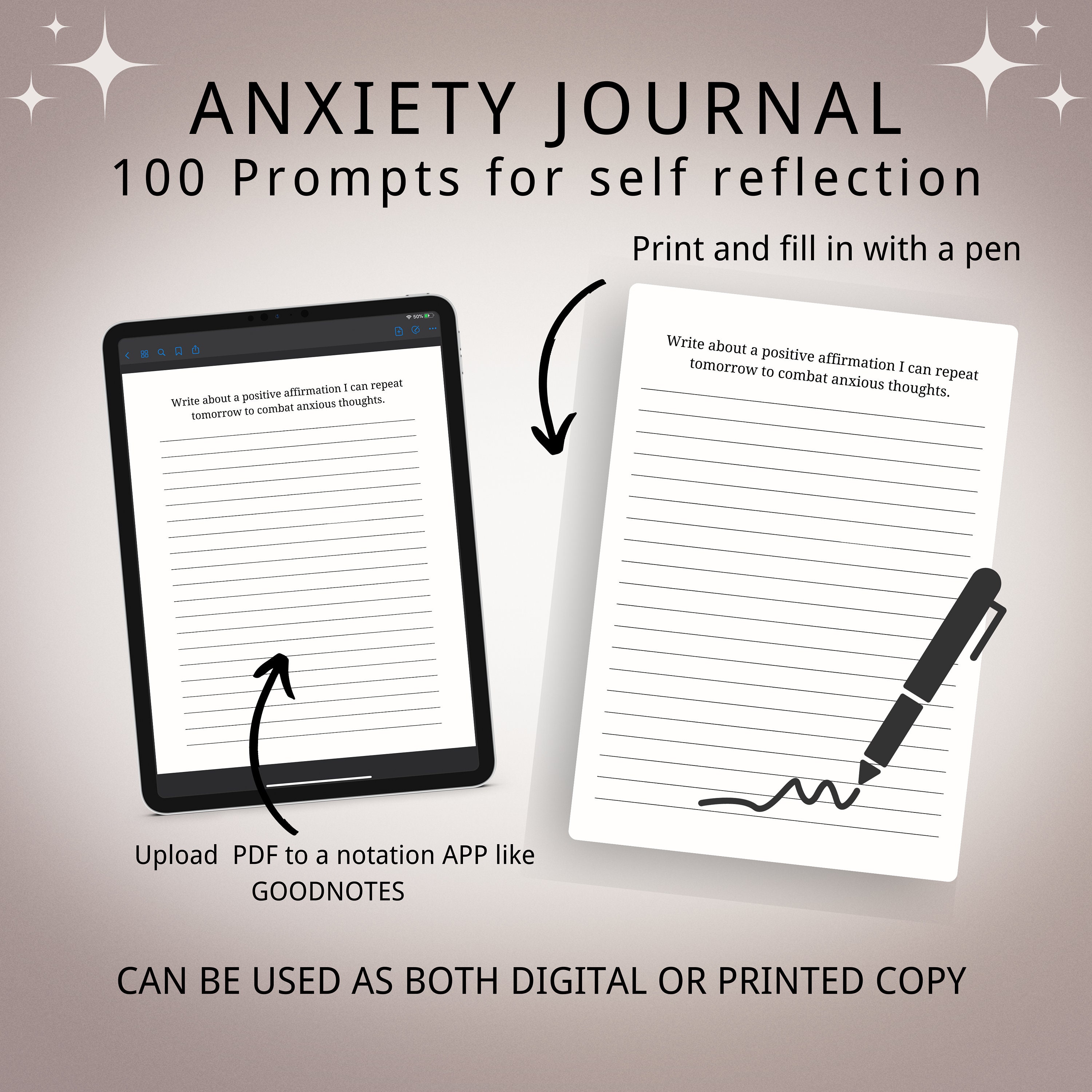 Printable Anxiety Journal With 100 Prompts Digital Anxiety Journal Self ...