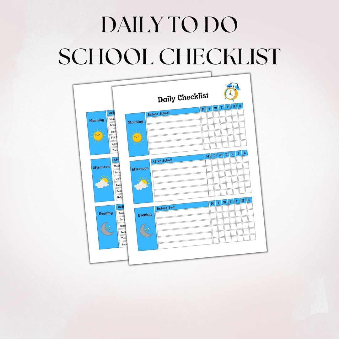 Back to School Daily Checklist Printable, Daily to Do Checklist for ...