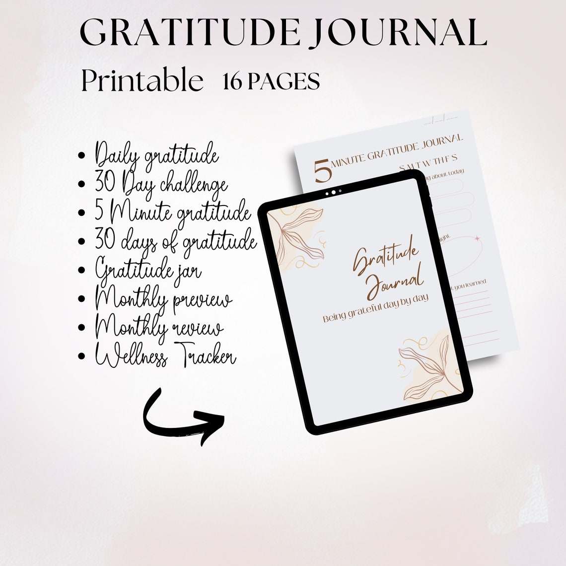 Printable Gratitude Journal Digital 5 Minute Journal Printable ...