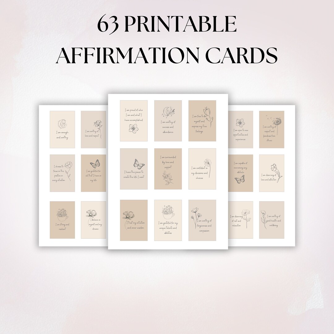 Printable Beige Affirmation Cards for Self Care, Digital Selfcare ...