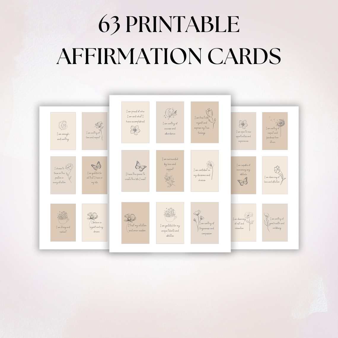 Beige Affirmation Cards Printable, Self-care Affirmations, Mindfulness ...