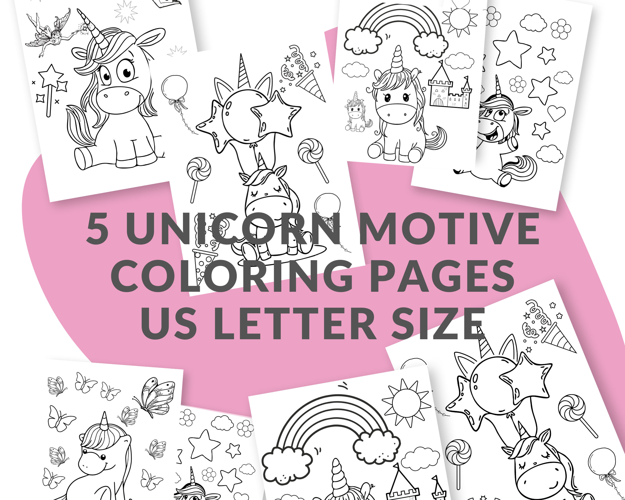 5 Unicorn Coloring Page Printable Coloring Sheet Digital - Etsy UK