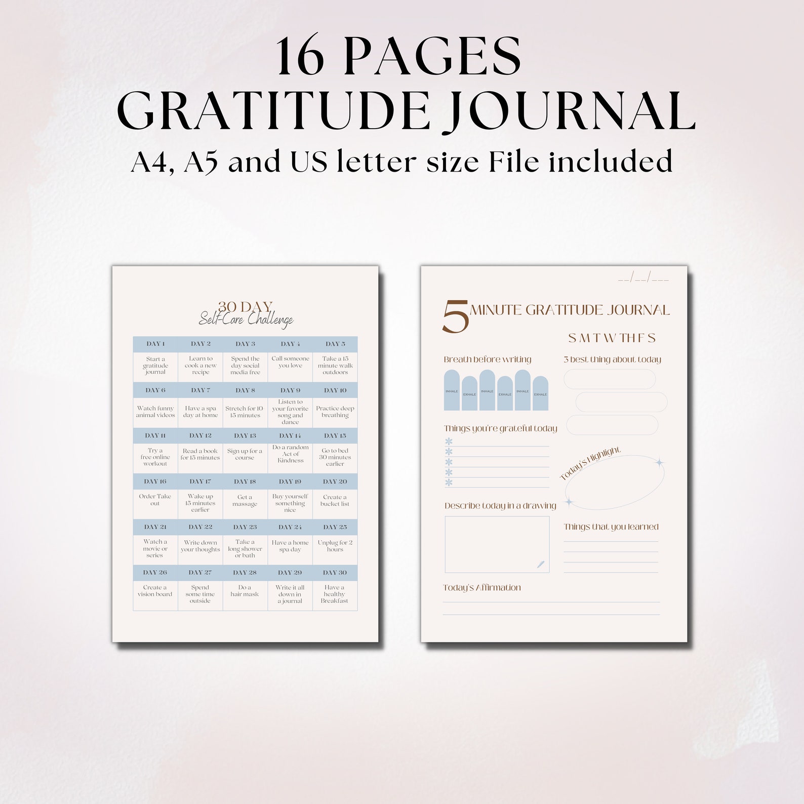 Printable Gratitude Journal, Daily Mindfulness Diary Digital Download ...