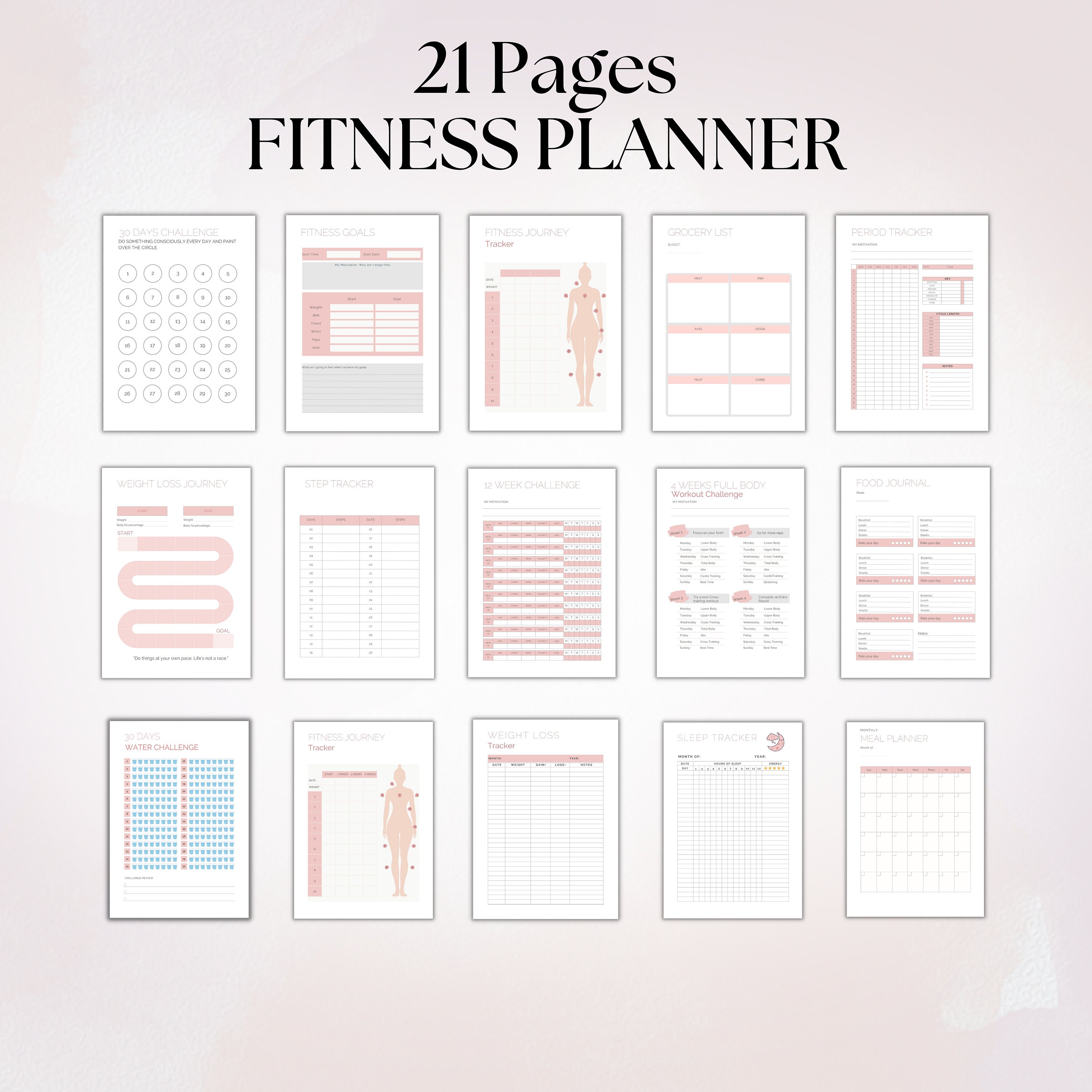 21 Sheet Fitness Planner Printable Workout Planner Digital Download ...