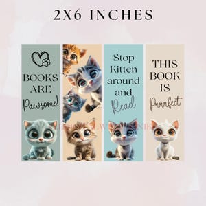 Cute Kittens Bookmark Printable, Cat Lover Gift Digital Download, Book ...