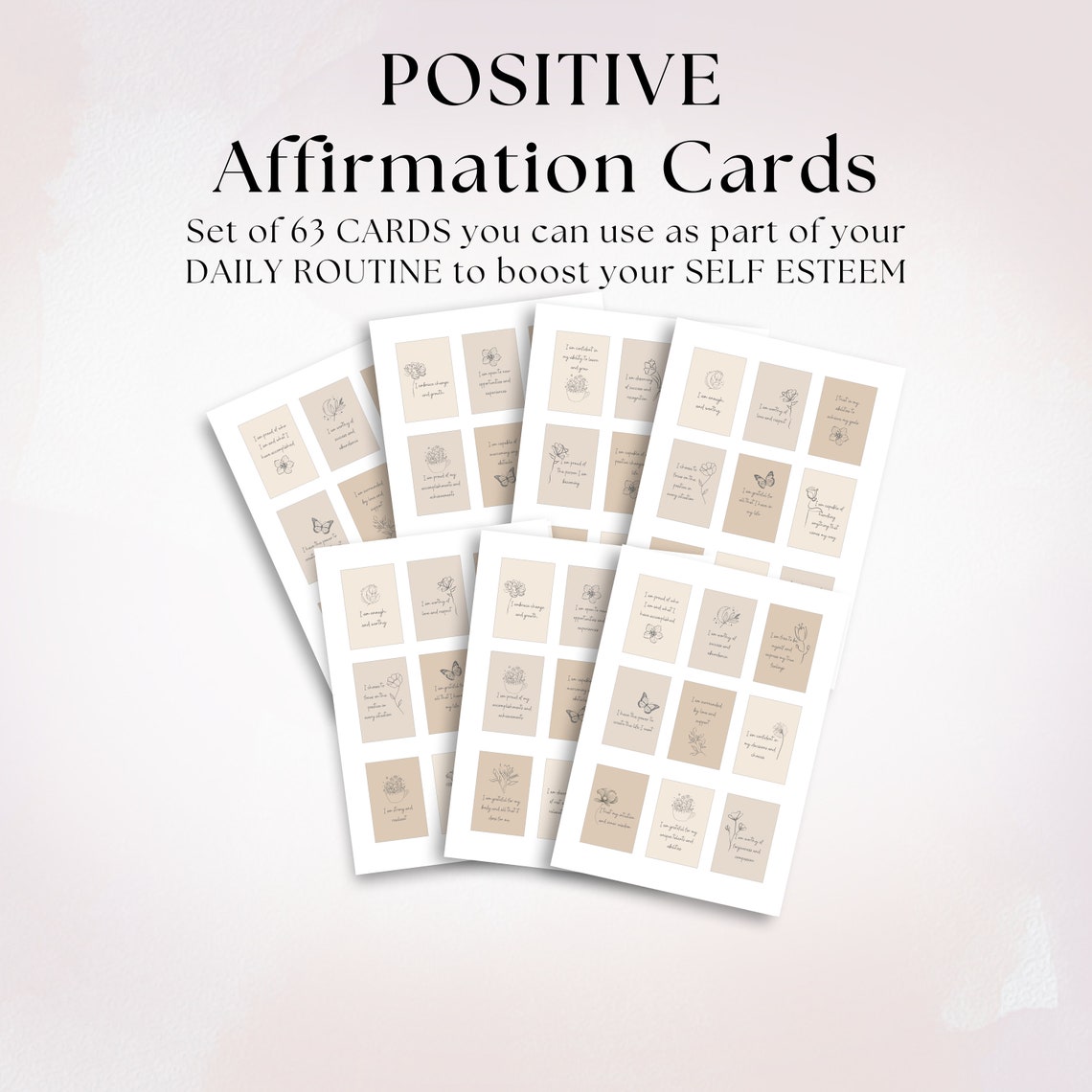 Beige Affirmation Cards Printable, Self-care Affirmations, Mindfulness ...
