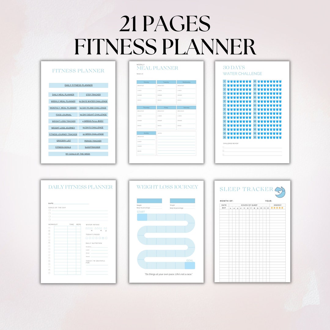 Fitness Planner 21 Pages BUNDLE Printable, 30 Day Challenge Digital ...