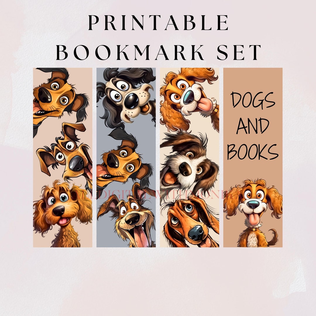 Funny Dogs Bookmark Printable Cute Dogs Motif Book Mark Digital ...