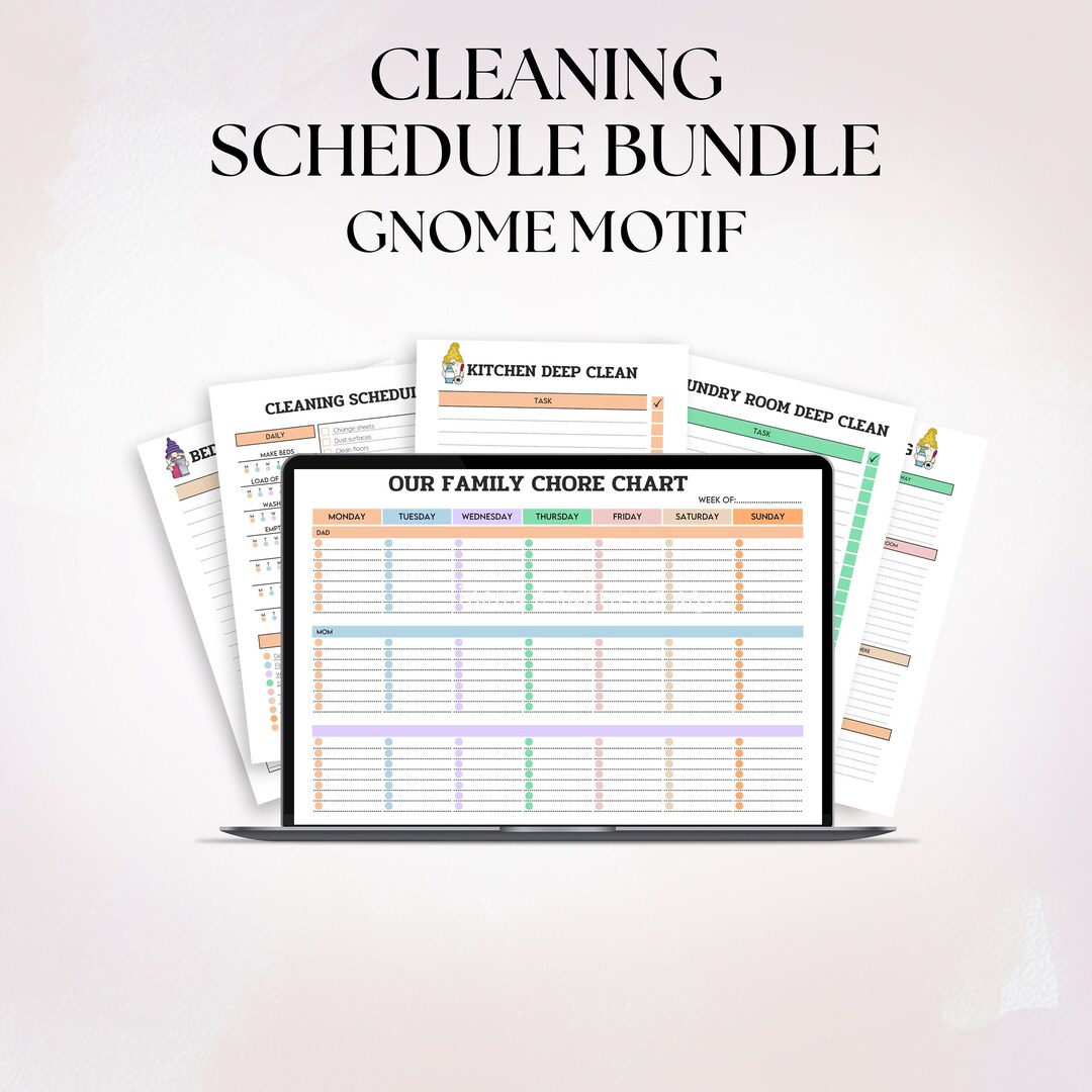 Gnome Themed Chore Chart Bundle Printable, Cleaning Schedule Digital ...