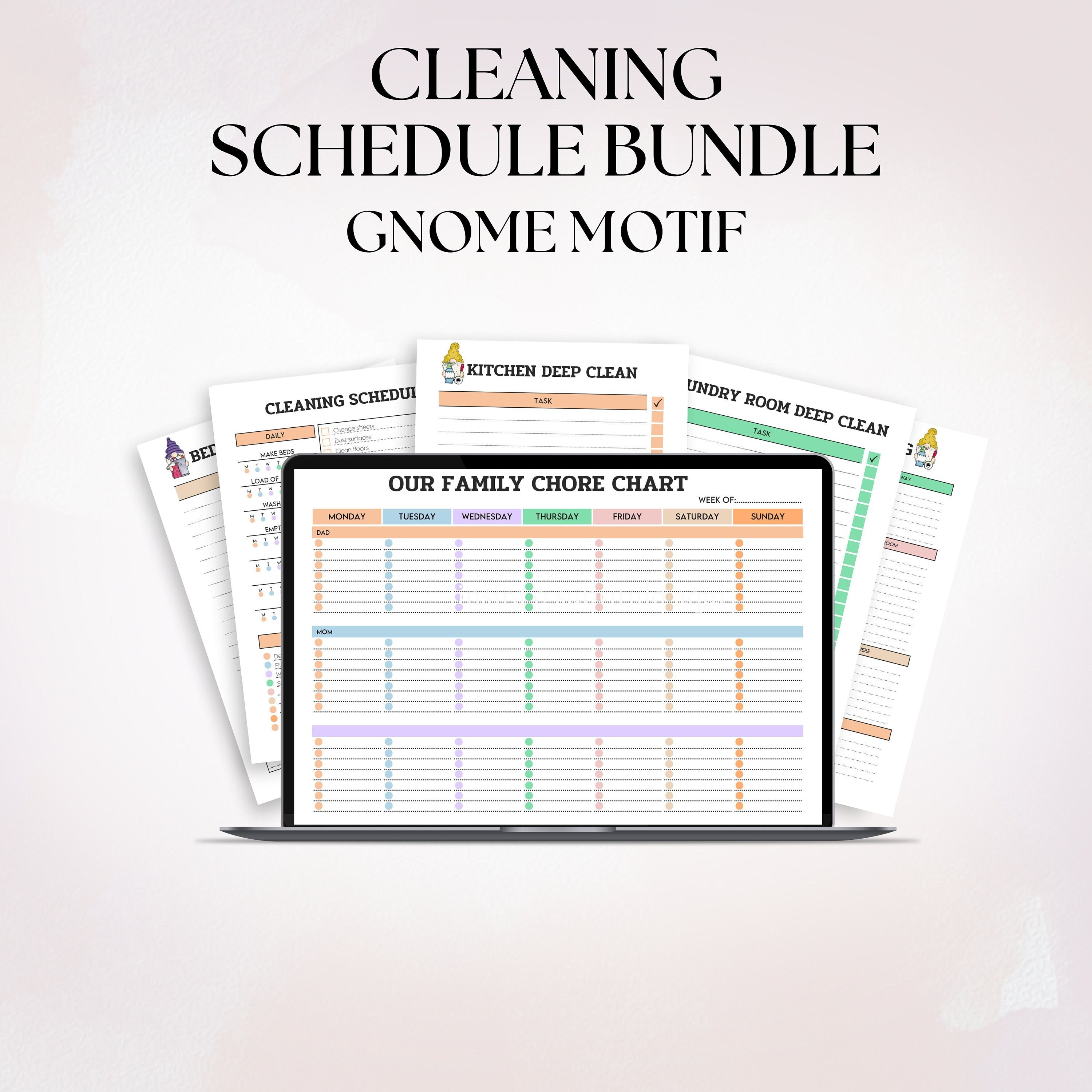 Gnome Motif Printable Cleaning Schedule Digital ADHD Chore Chart Daily Weekly Cleaning Monthly ...