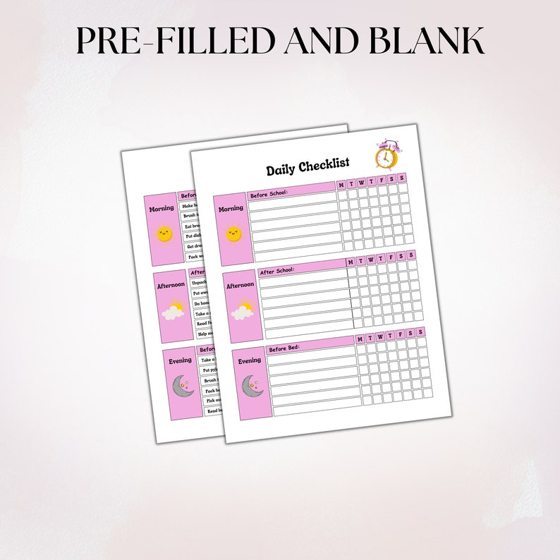 Printable Daily Checklist for Girls, Back to School Chores Digital ...