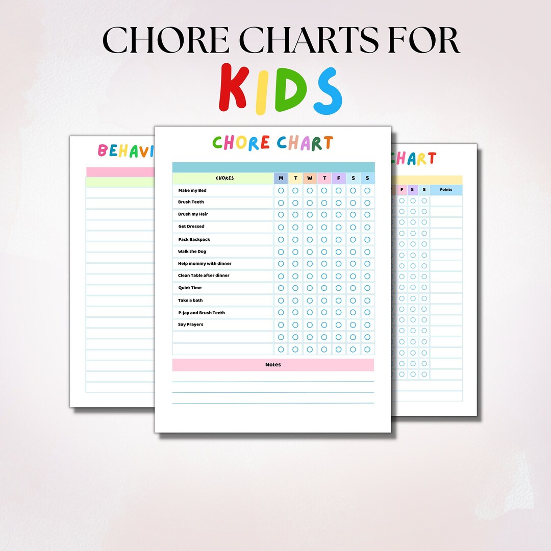 Daily Chore Chart for Kids, Printable Responsibility Chart, Reward ...